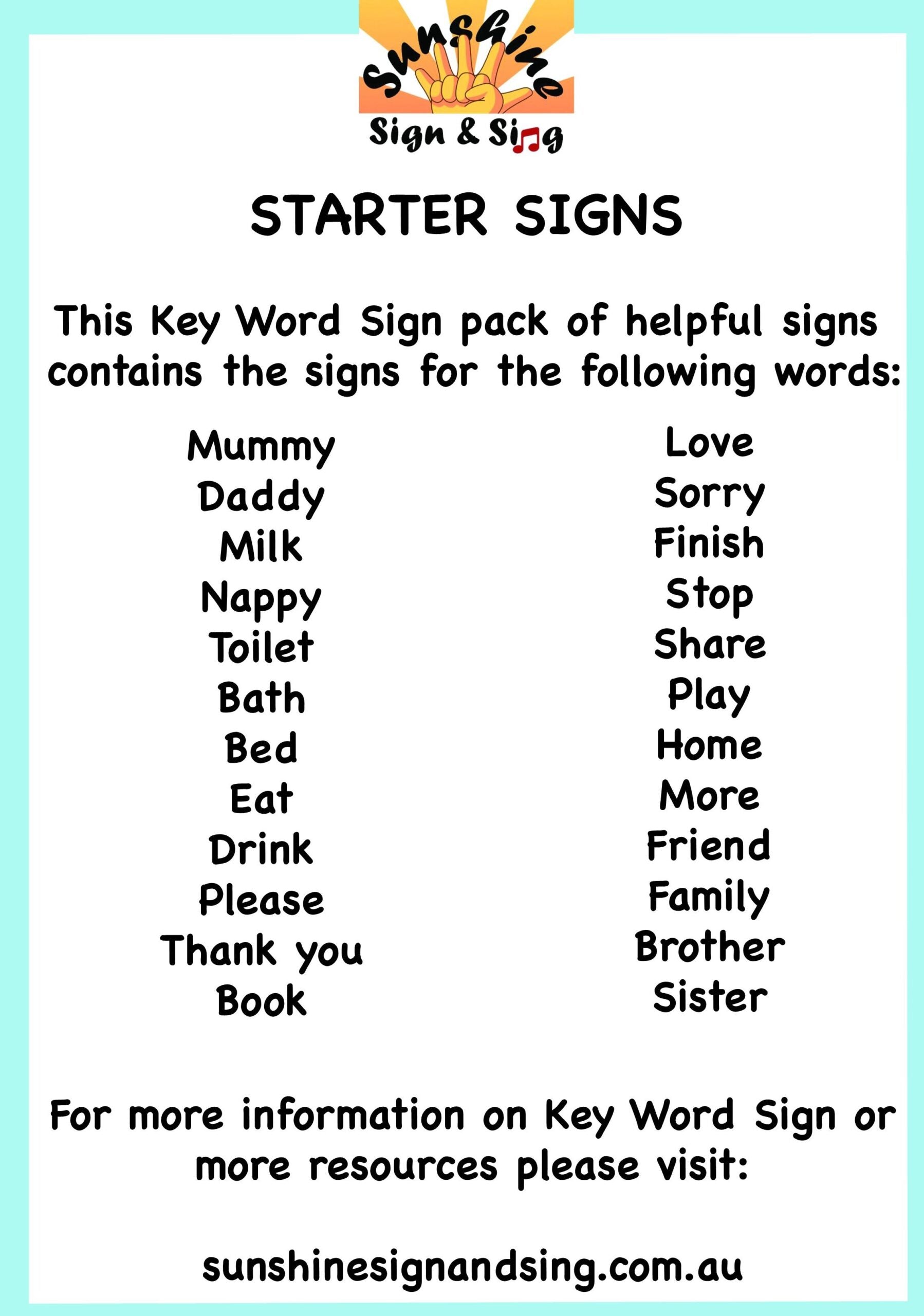 Starter Sign Flash Cards A7 | Your Capability Store